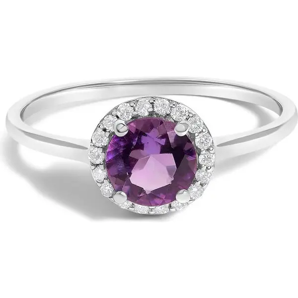 HAUS OF BRILLIANCE 10k Gold Gemstone And Diamond Halo Ring - White | Purple Amethyst